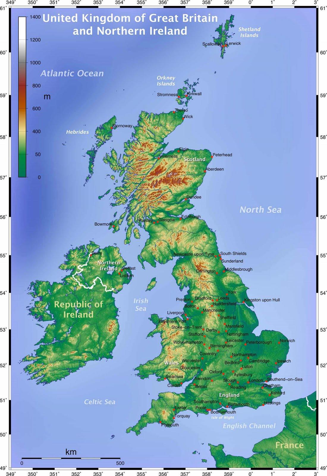 Zeměpisná mapa KRÁLOVSTVÍ - Zeměpisná mapa Velké Británie (Severní ...